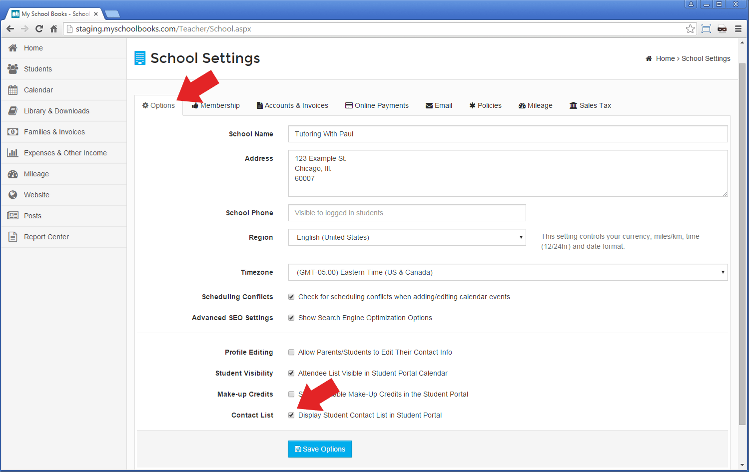 School Contact Page - TutorBird